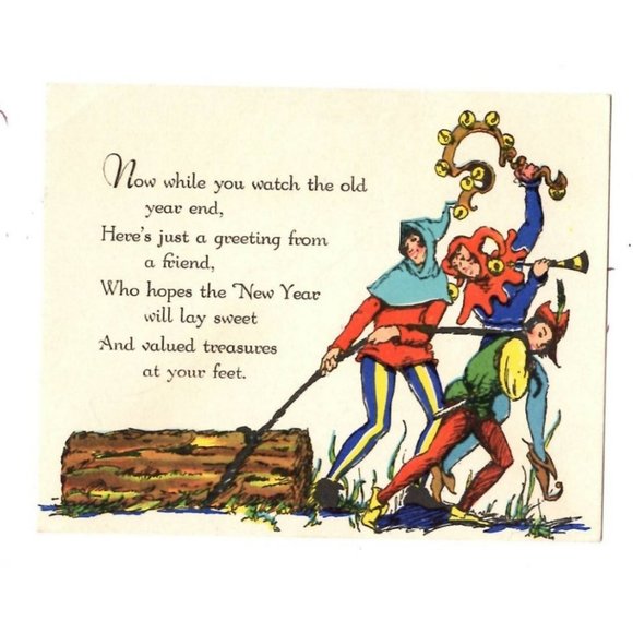 New Year Card | Office | 93 New Year Card Court Jesters Pulling Log ...